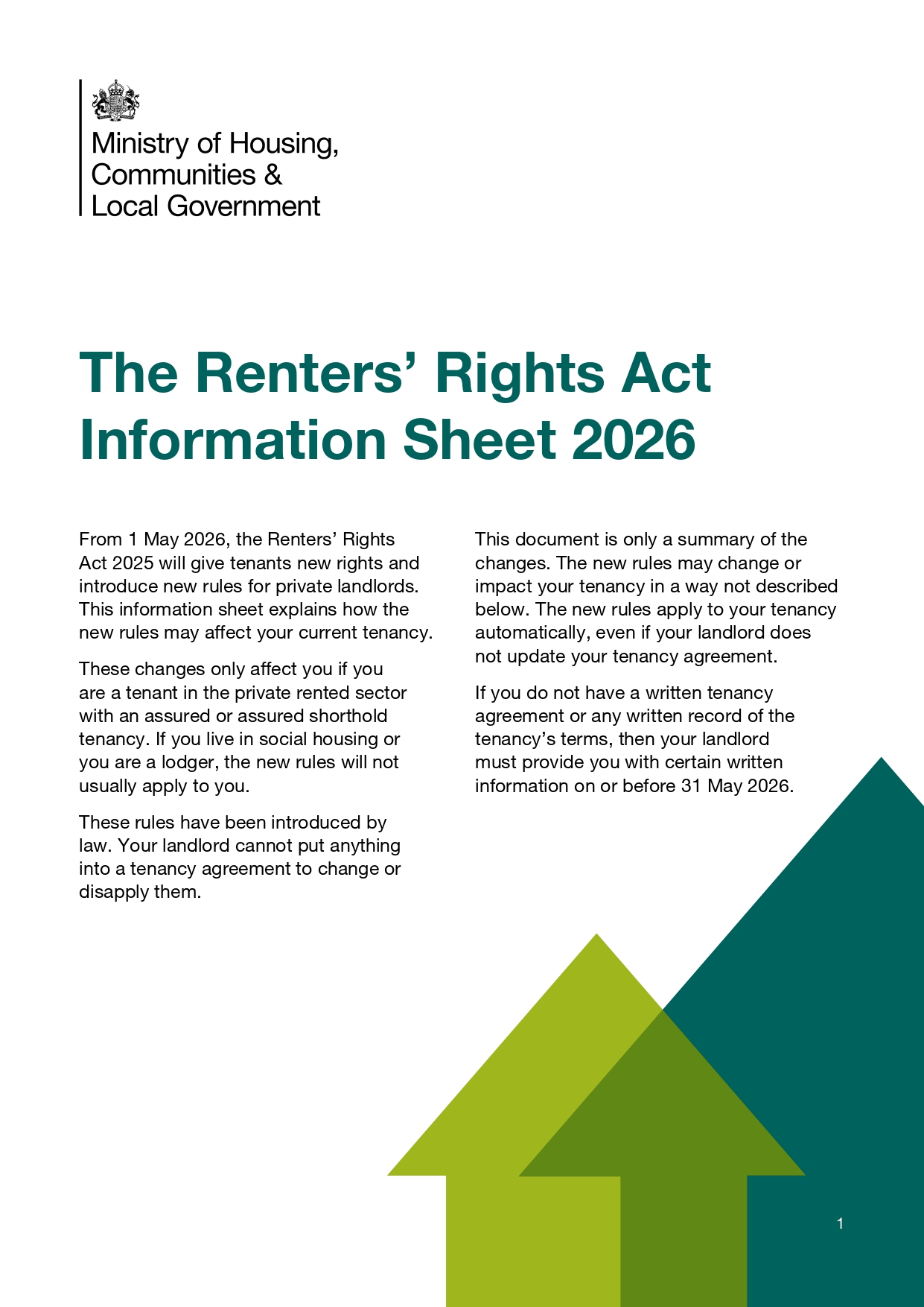 Landlords — The Government's New Information Sheet Is Out, and Your ...